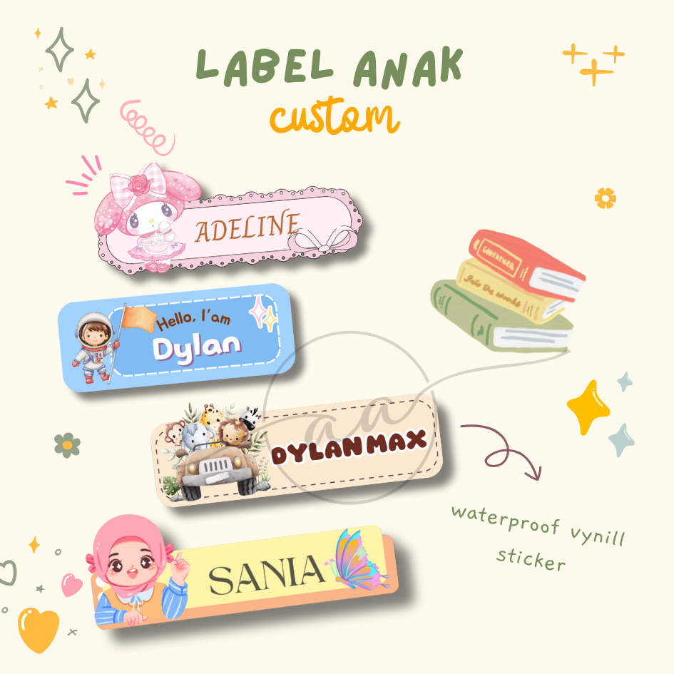 Jual Stiker Label Nama Anak Custom gambar lucu / sticker anak sanrio ...