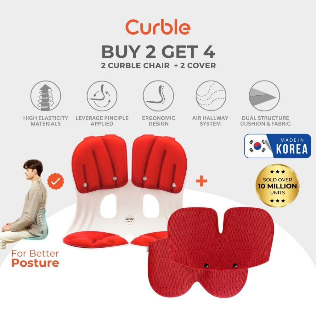 Jual Curble Posture Chair Grand (Red) & Cover - BUY 2 GET 4 (2pcs ...