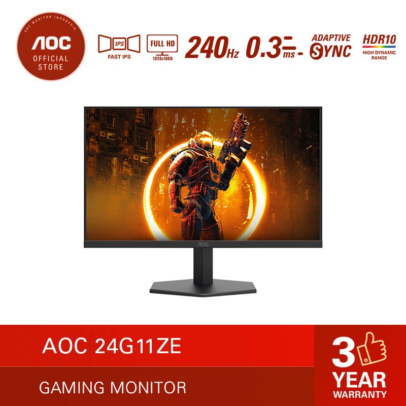 Jual Monitor LED AOC 24G11ZE Adaptive Sync 23,8" FAST-IPS 200Hz(240Hz ...