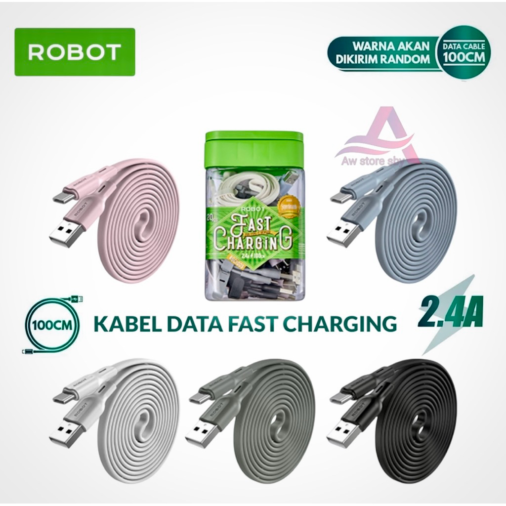 Jual ROBOT Kabel Data Fast Charging 2.4A Micro Usb/ Type C/ Lightning ...