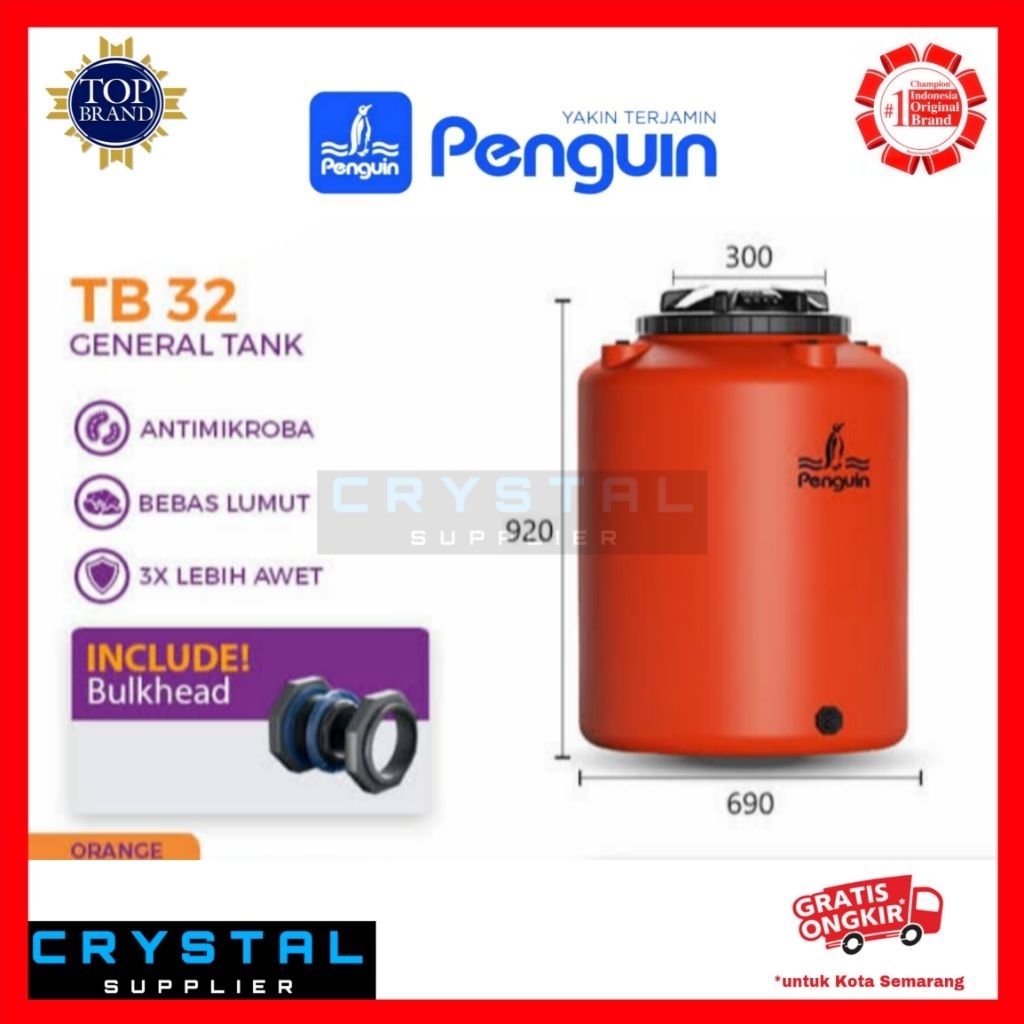 Jual Tangki Air PENGUIN TB 32 Orange 300 Liter TB32 Toren Tandon Torn ...