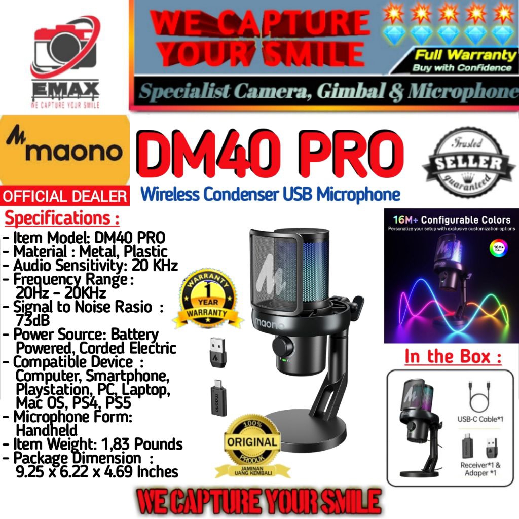 Jual MAONO DM40 Pro AI Wireless Microphone AI Noise Cancellation, AI Voice Changer, Tap to Mute ...