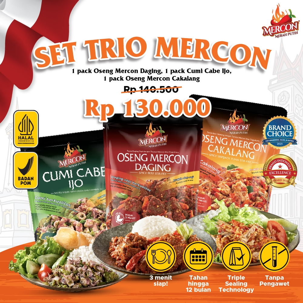 Jual Mercon Merah Putih - Set Trio Mercon isi 3 Pack Lauk Pedas Siap ...