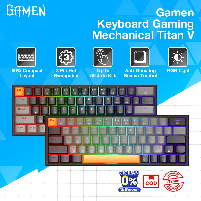 Jual GAMEN Titan V Keyboard Gaming Mechanical 60% Layout Pluggable RGB ...
