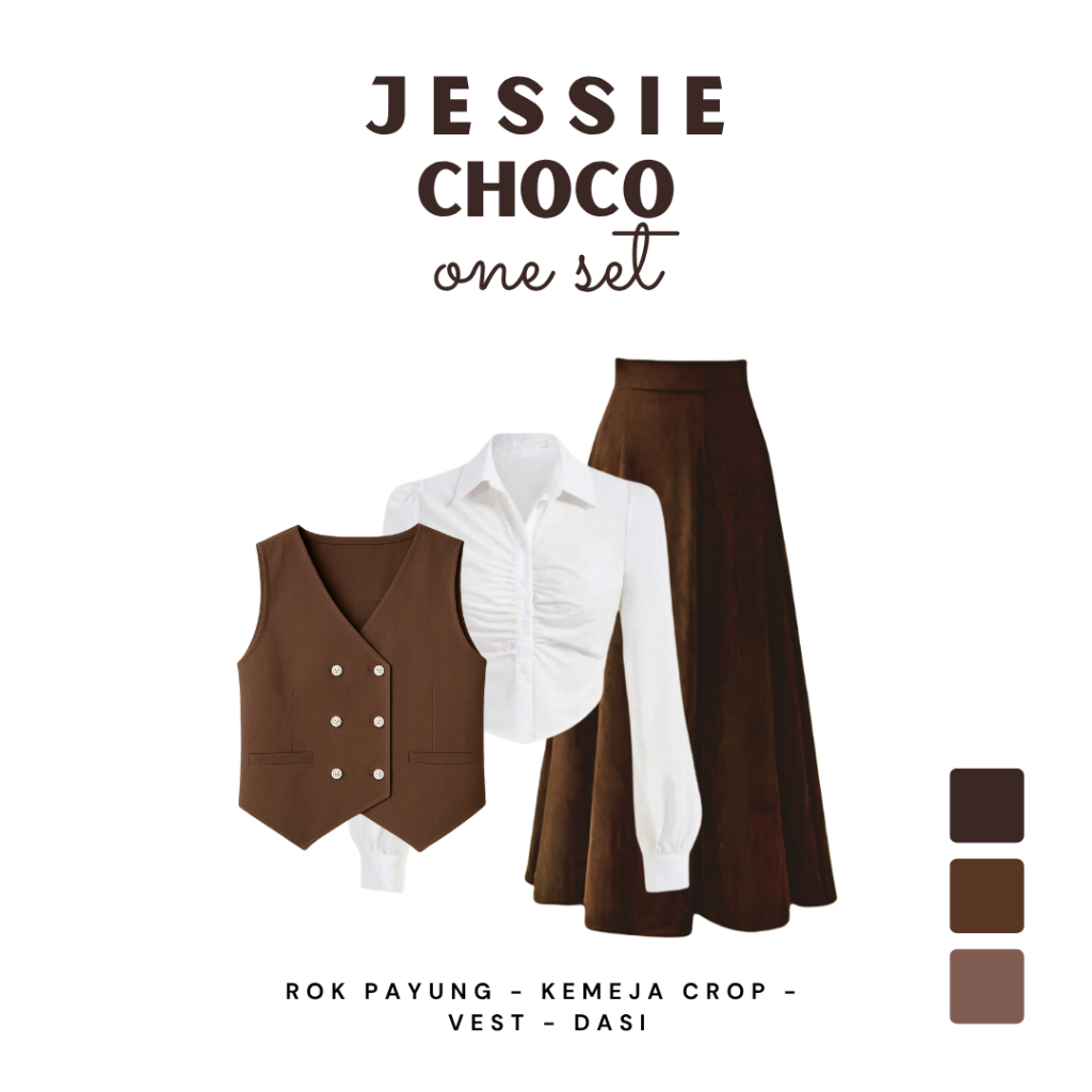 Jual One Set OOTD Yearbook (Kemeja, Vest Coklat, Rok Coklat) Setelan ...
