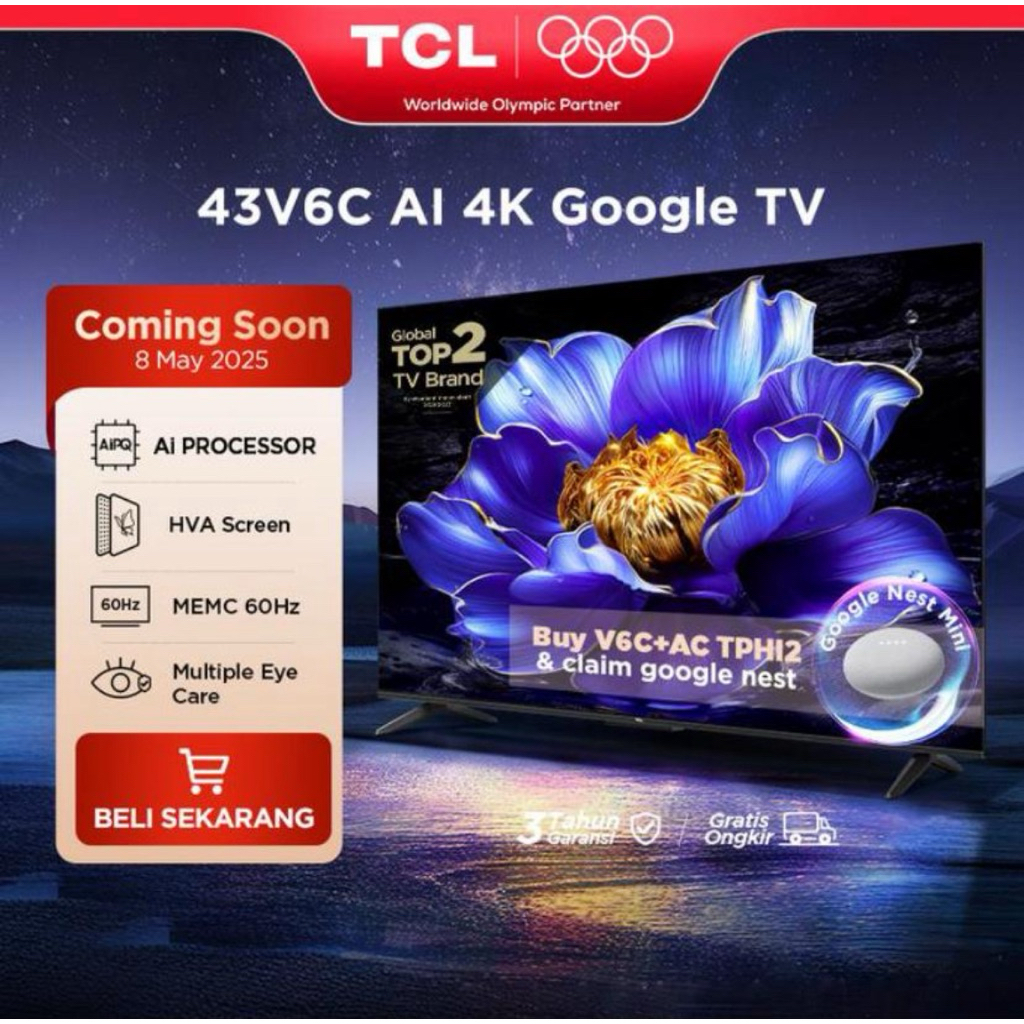 Jual NEW!! TCL QLED 4K TYPE 43T6C GOGLLE TV | Shopee Indonesia