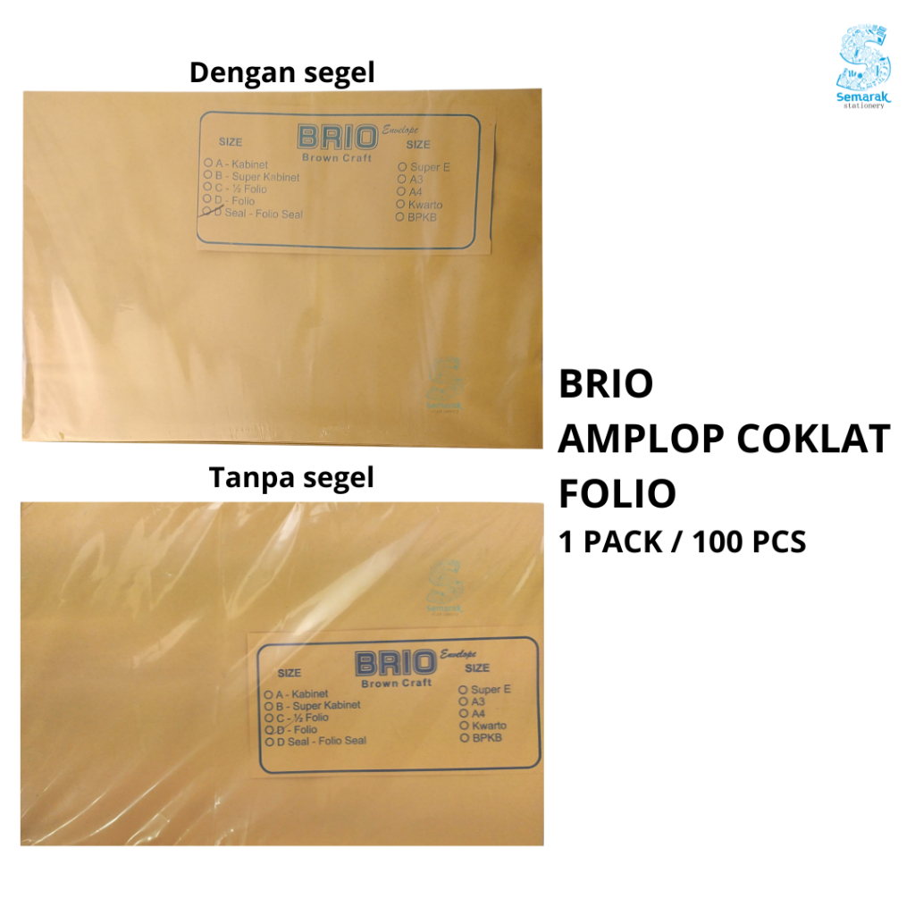 Jual Brio Envelope Brown Craft Amplop Coklat Besar Folio [1 Pack / 100 ...