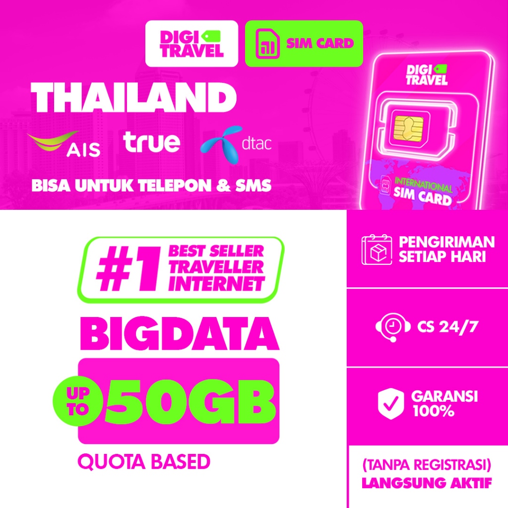 Jual DIGITRAVEL SIM Card Thailand AIS DTAC TrueMove Internet Telefon dan SMS Langsung Aktif ...