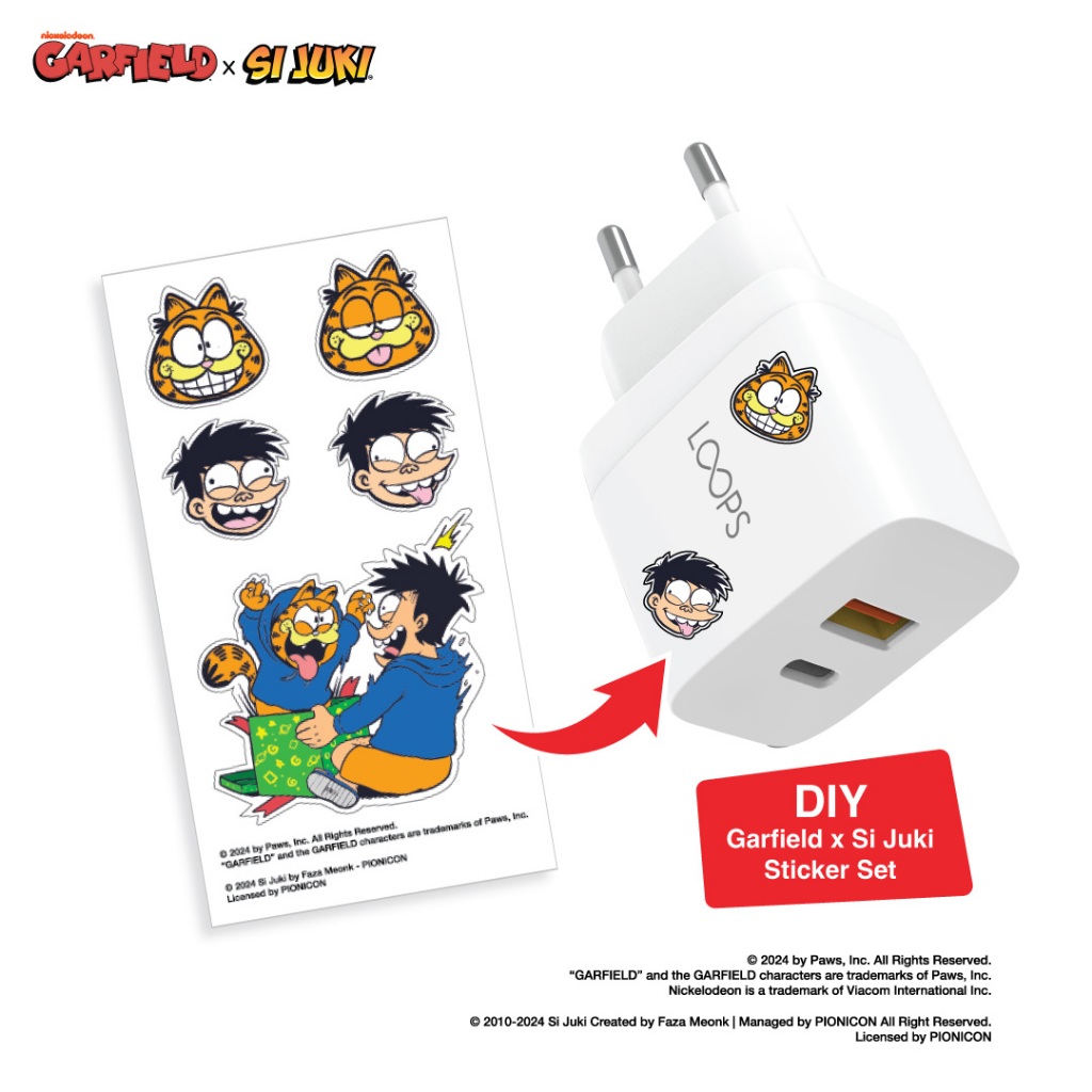 Jual LOOPS Dual Port Charger 20W Garfield x Si Juki Edition - White ...
