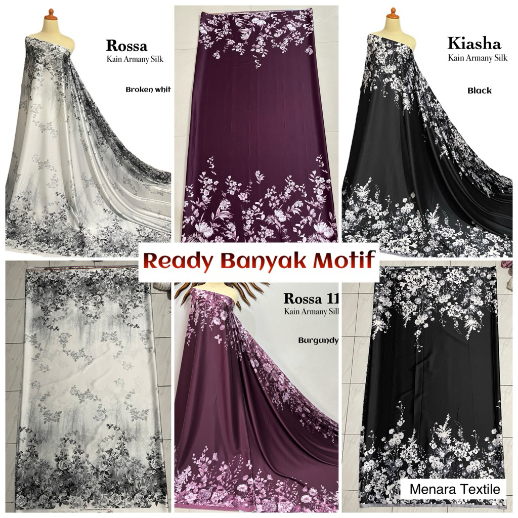 Jual Bahan Kain sutra ARM Silk motif Premium Black White Burgundy ...