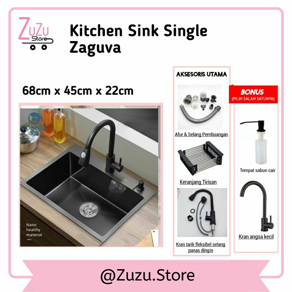 Jual Wastafel Cuci Piring Stainless Steel 304 Kitchen Sink Single 5040 / 5045 / 6045 / 6845 ...