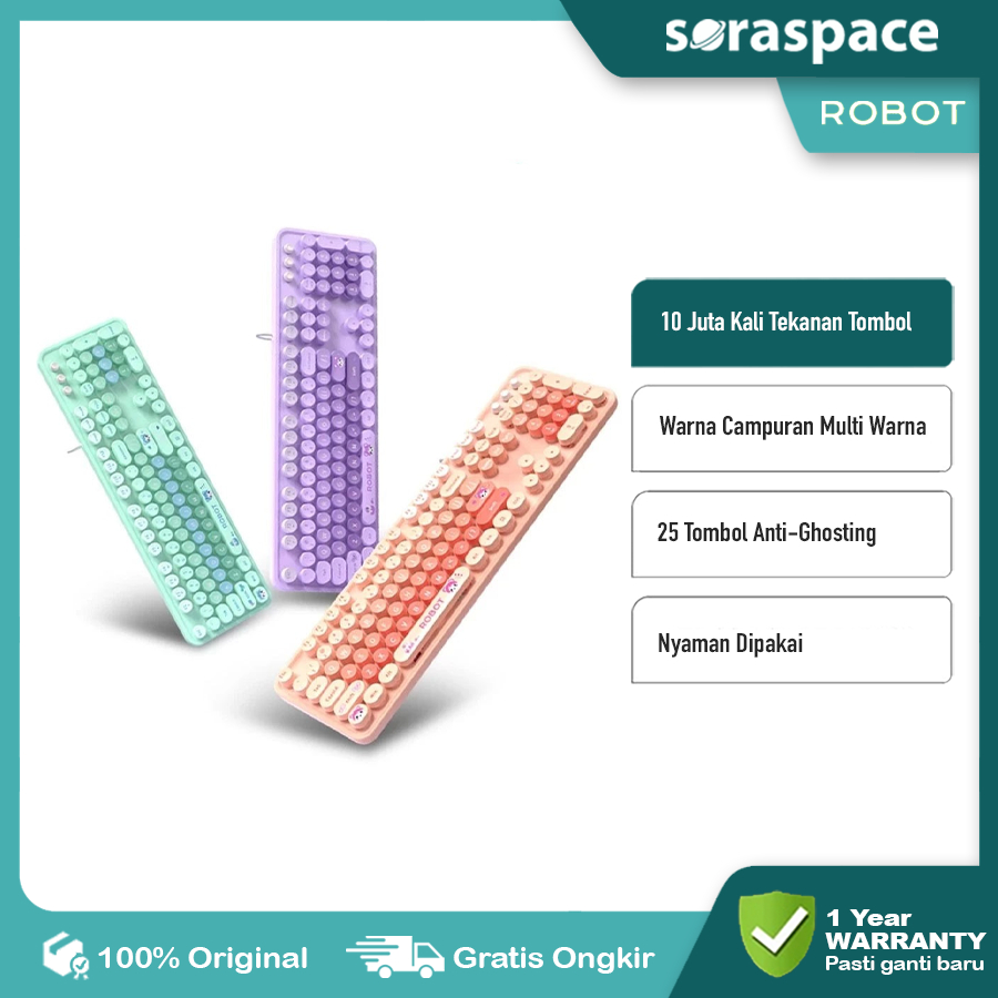 Jual ROBOT Wired Keyboard RK30 Pastel Color Berkabel Portable Office ...