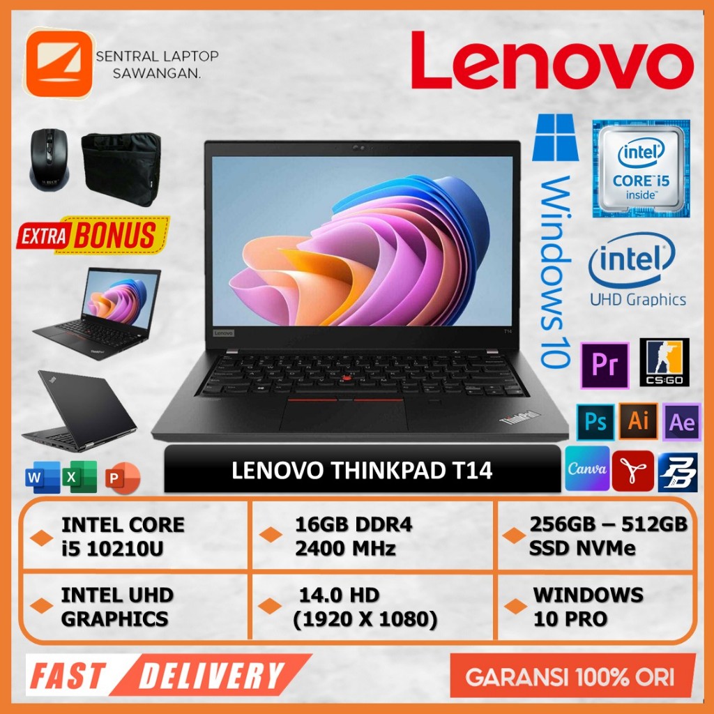 Jual Laptop Lenovo Thinkpad T14 Intel Core i5 10210U Ram 16GB DDR4 ...