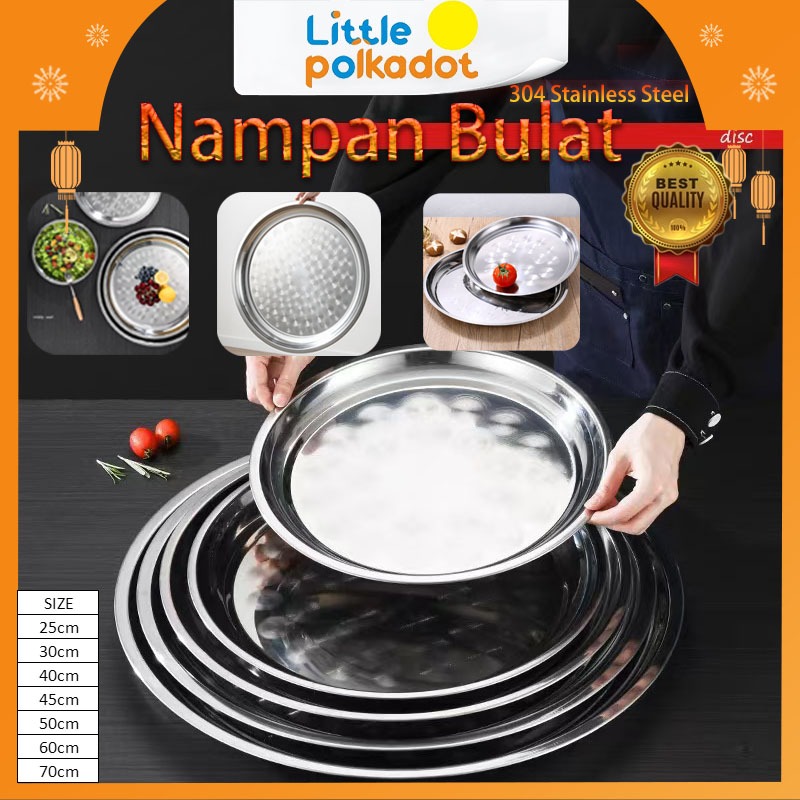 Jual 【Littlepolkadot】Nampan Bulat Stainless Steel Tebal Talam Baki ...