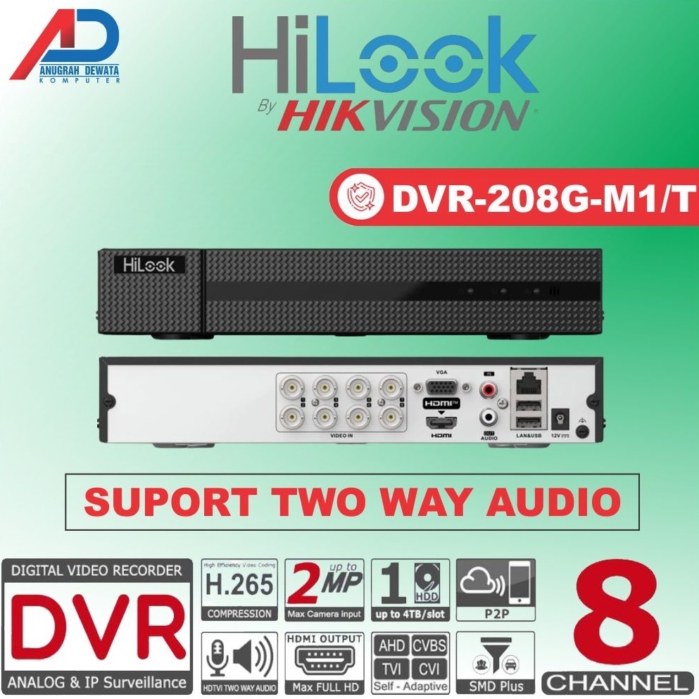 Jual HILOOK DVR-208G-M1/T DVR 8-CH UP TO 1080P LITE SUPPORT TWO-WAY ...