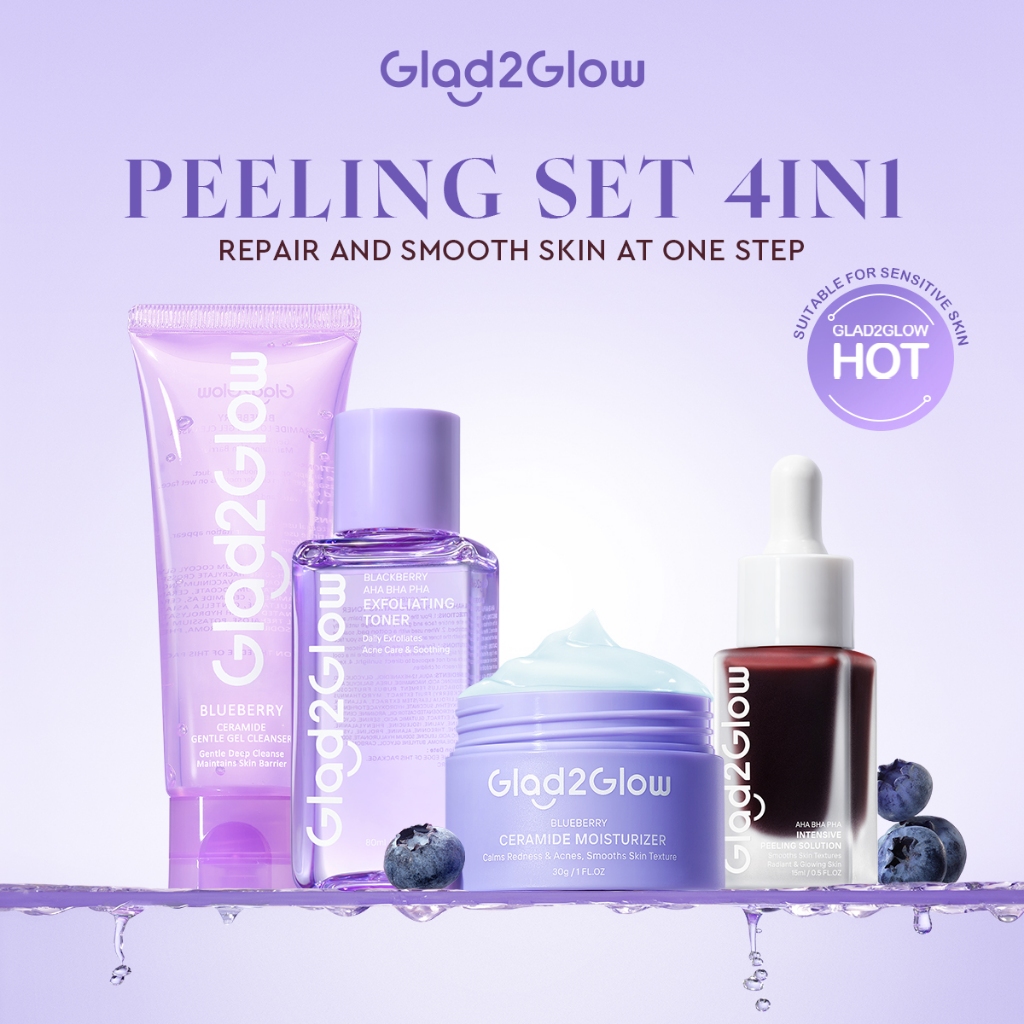 Jual 【Peeling Paket 4PCS】Glad2Glow 4in1 bundle Skincare Paket---Moisturizer+Serum+Cleanser+Toner ...