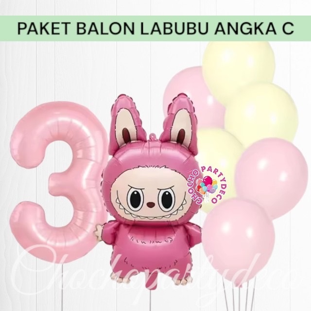 Jual Paket Balon LABUBU ANGKA C / Dekorasi Ulang Tahun Anak Labubu ...