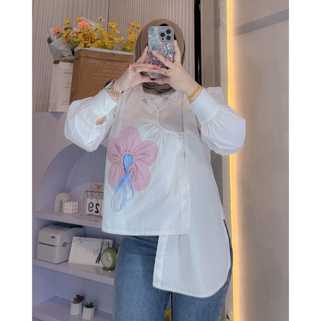 Jual Flower shirt- Kemeja panjang linen model Unik wanita- Kemeja ...