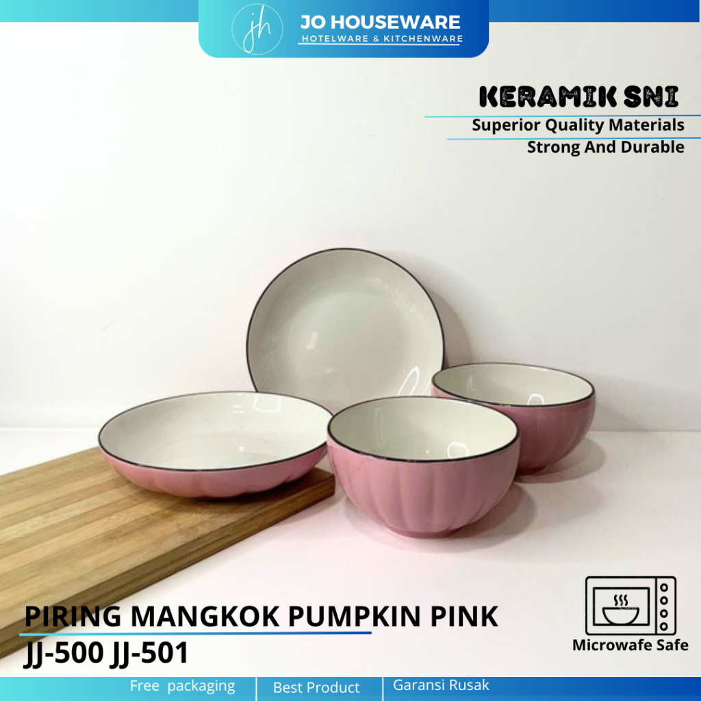 Jual Piring Mangkok Pumpkin Pink List Hitam Keramik Premium unik elegan ...
