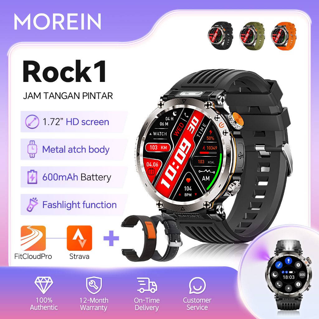 Jual Morein Jam Smartwatch Strava Rock1 1,7” Layar IPS IP68 Waterproof ...