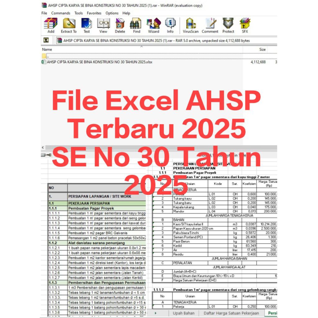 Jual File Excel Analisa Harga Satuan Pekerjaan (AHSP) Cipta Karya Tahun ...