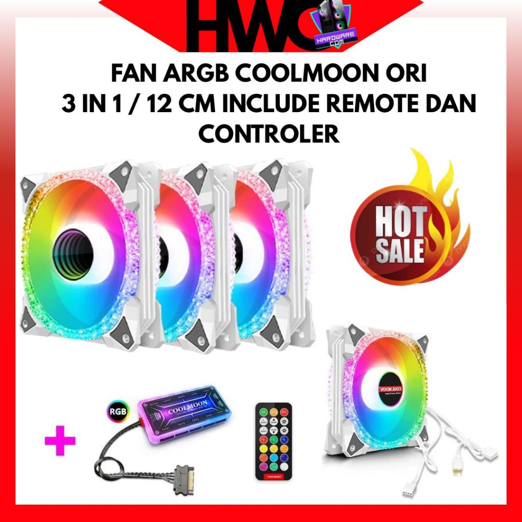 Jual FAN 3 IN 1 COOLMOON RGB WHITE DIAMOND WITH REMOTE AND CONTROLER ...