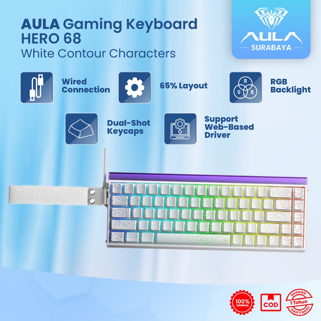 Jual AULA Magnetic Switch Keyboard HERO 68 HE White Contour Fast ...