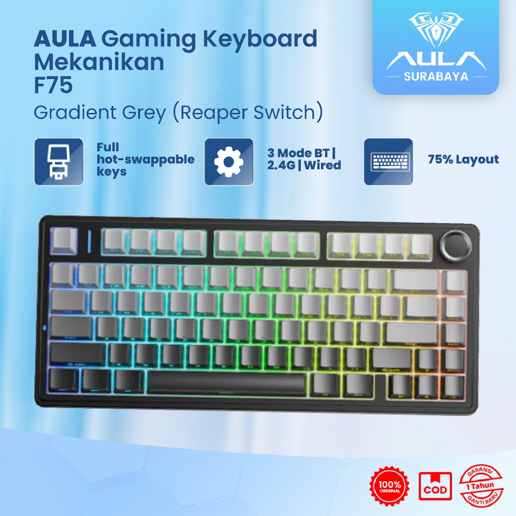 Jual AULA Gaming Keyboard Mekanikal - 75% Compact Layout Tri-Mode ...
