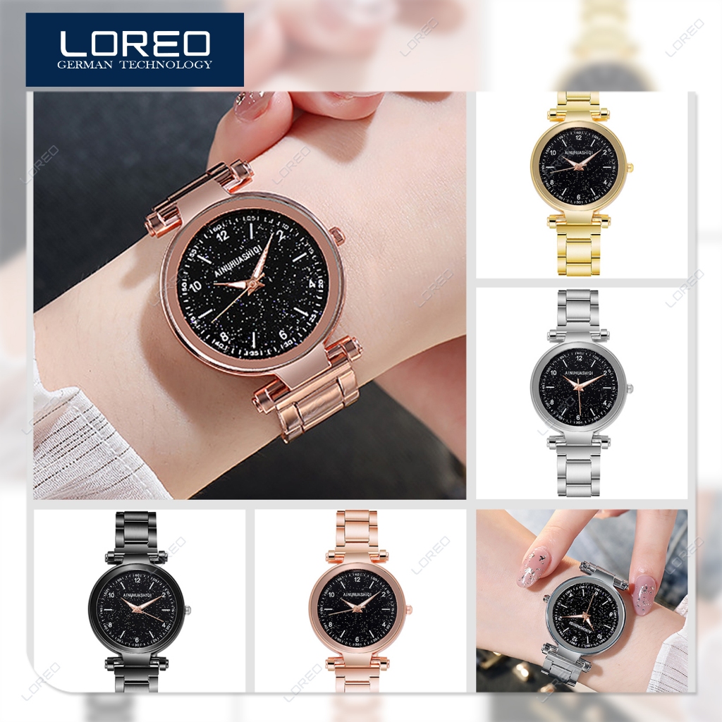 Jual Loreo - Jam Tangan Wanita Stainless Steel Dial Bulat Glitter ...