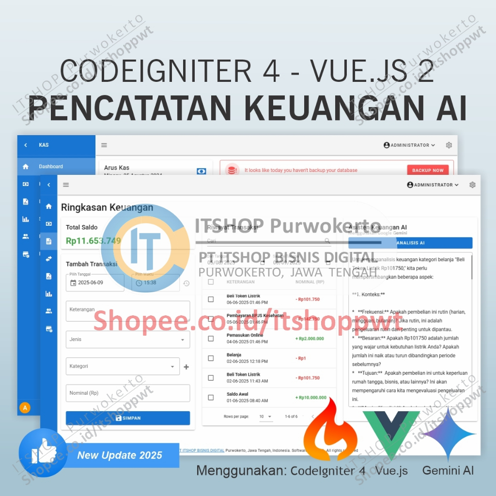 Jual Source Code Aplikasi Web Pencatatan Keuangan Fitur Gemini AI menggunakan Codeigniter 4 CI4 ...