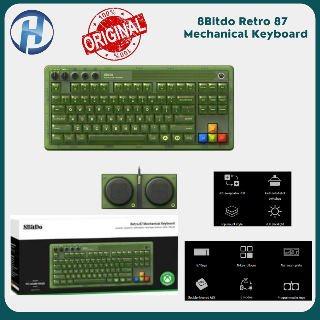 Jual 8Bitdo Retro 87 Mechanical Keyboard Xbox Edition with RGB ...