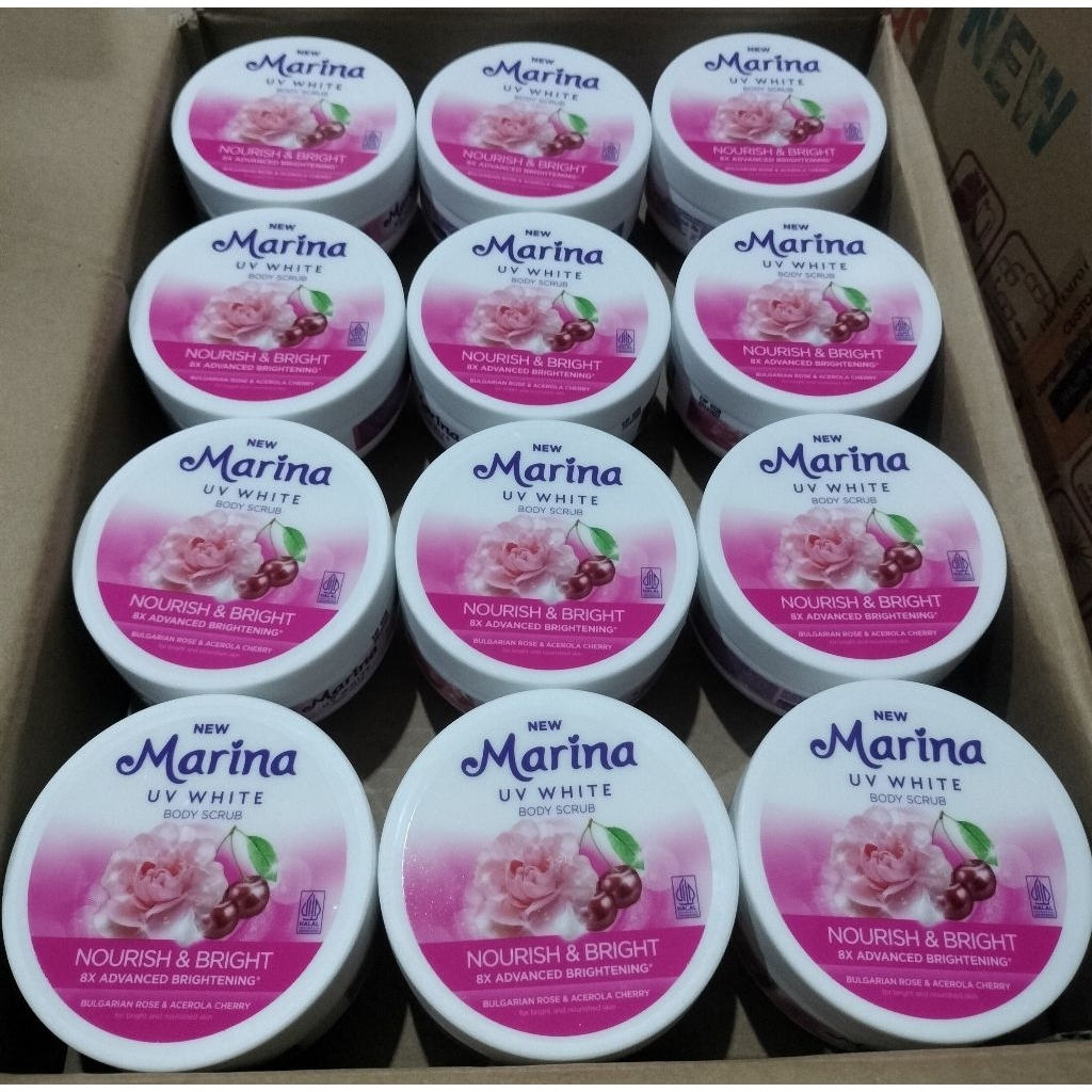 Jual Marina UV White BODY SCRUB Nourish & Bright (PINK) | Shopee Indonesia