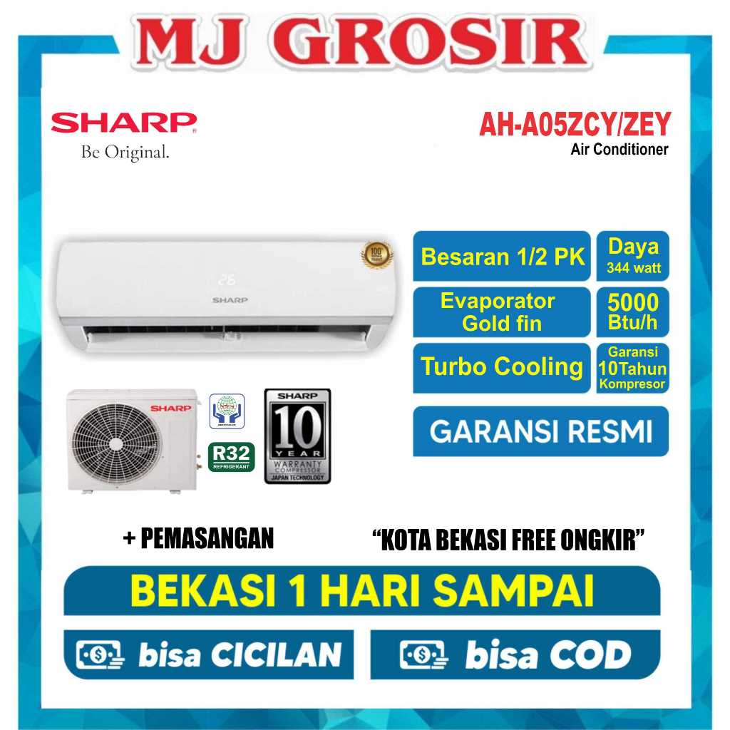 Jual AC SHARP AH-A 05 ZCY / ZEY / 05 ESA / 05 CSD / 15 NV 0,5PK 1/2PK + PASANG R32 LOW WATT 344 ...