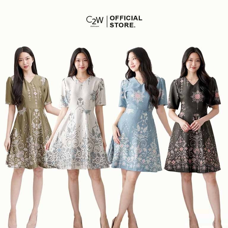 Jual C2W Clothtowear Dress Batik Wanita All Size Satin Women's Clothes 828-CBP | Shopee Indonesia