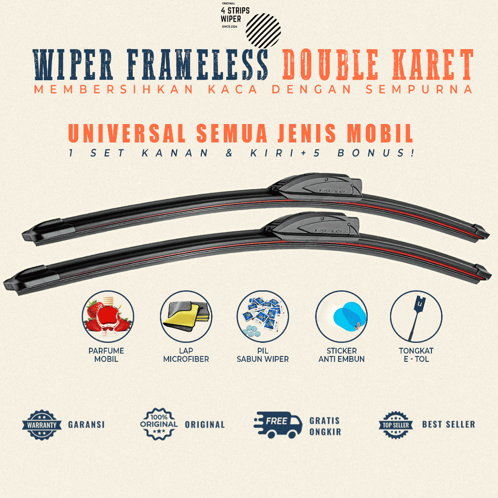Jual Wiper Mobil UNIVERSAL FRAMELESS Tanpa Tulangan Besi Untuk ...