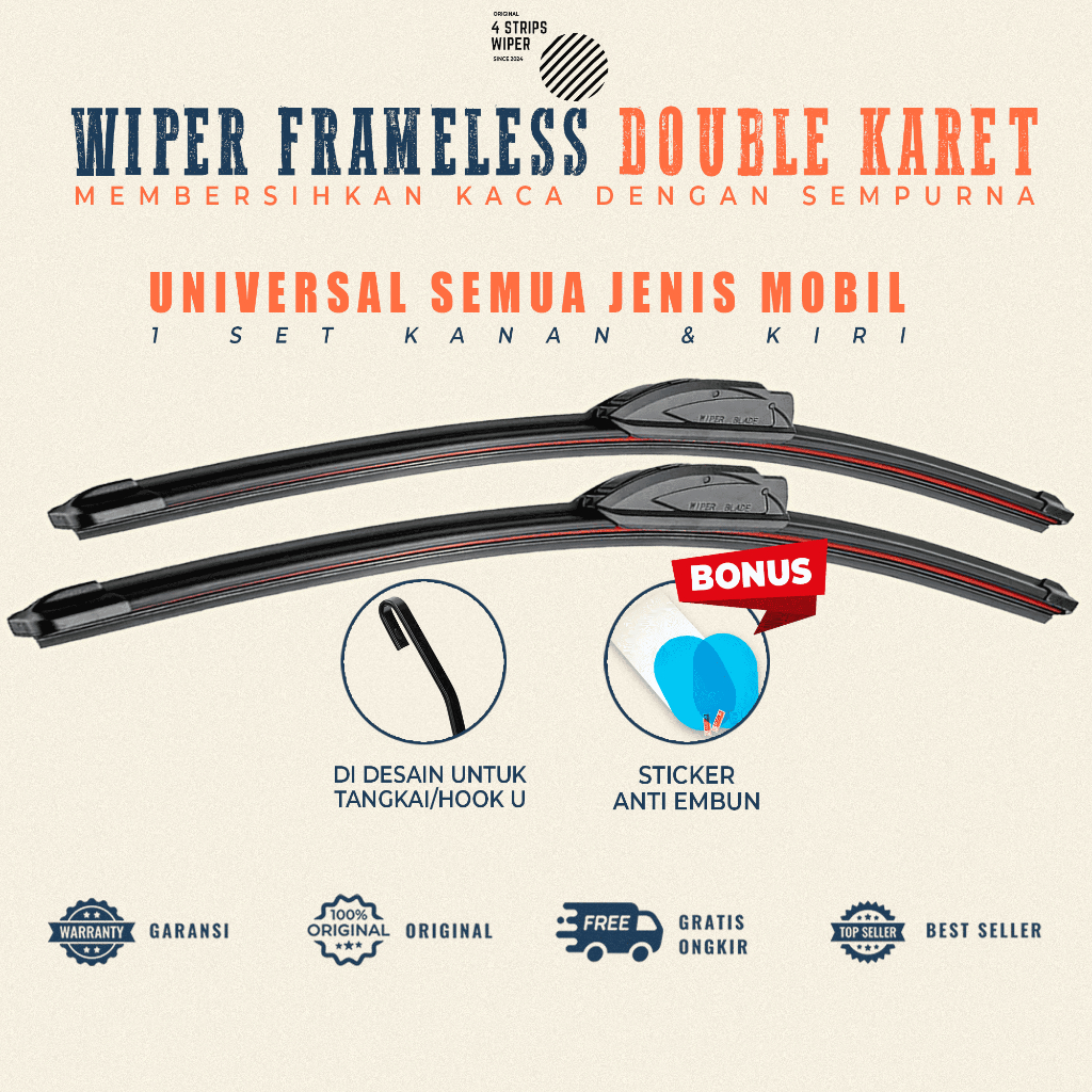 Jual Wiper Mobil UNIVERSAL FRAMELESS Tanpa Tulangan Besi Untuk ...