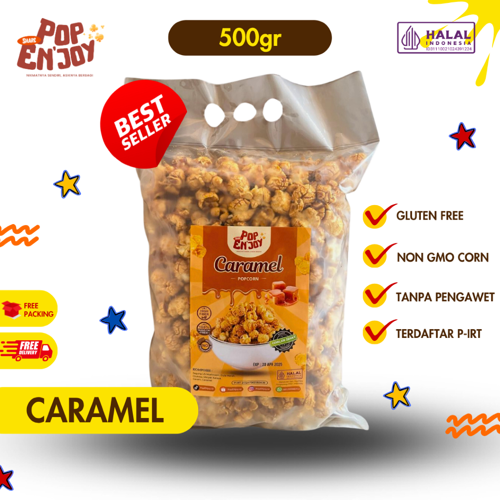 Jual CARAMEL POPCORN 500 GR - PopENjoy / Camilan Manis Crispy Popkorn ...