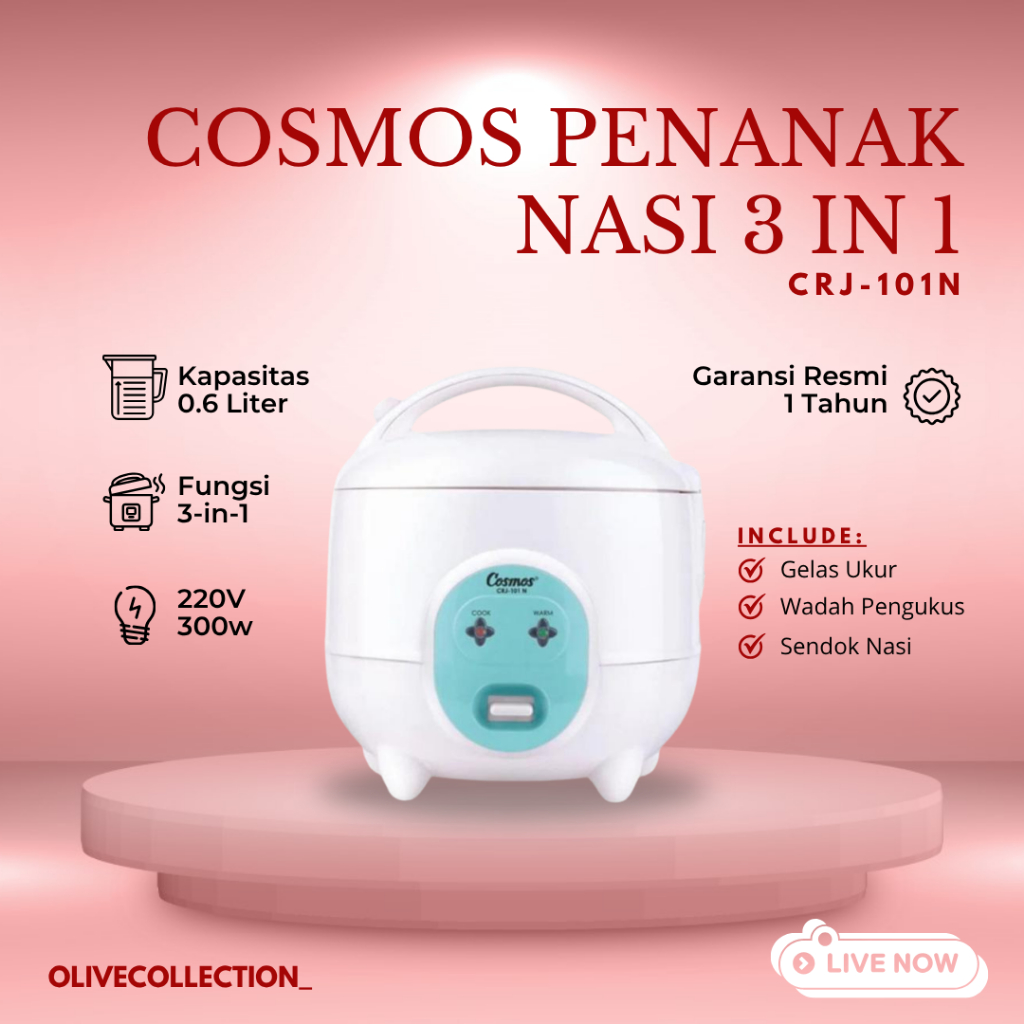 Jual COSMOS MAGIC COM PENANAK NASI 3 IN 1 KAPASITAS 0.6 LITER CRJ 101 N ...