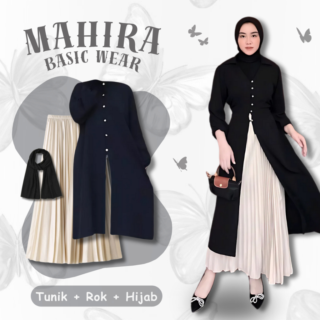 Jual Baju Set Wanita Muslim Kekinian | Malaya Long Tunik Katun Hitam ...