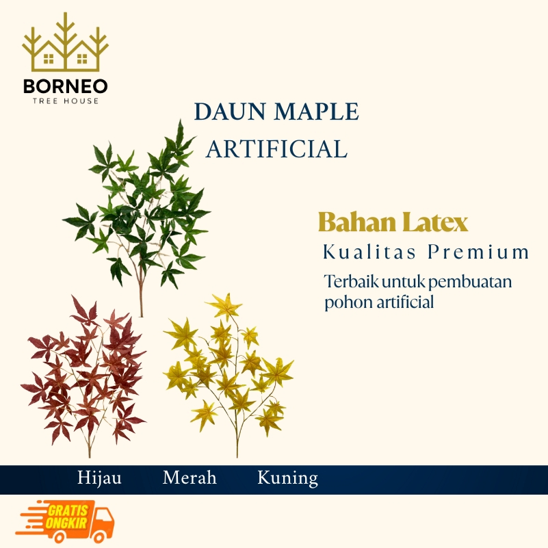 Jual Artificial Daun Maple Borneo Tree House - 55cm / 58cm Hijau, Merah ...