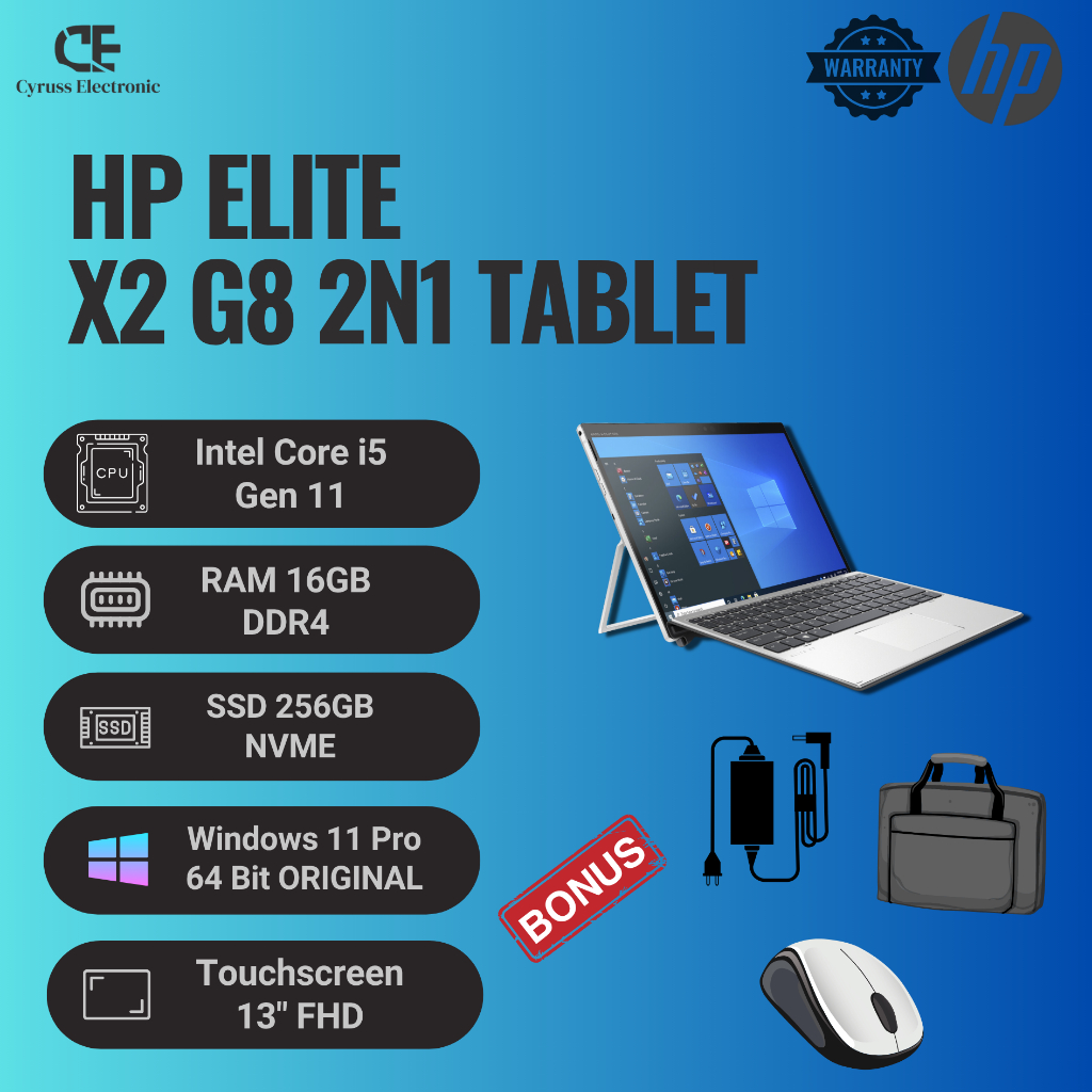 Jual Laptop 2in1 Tablet HP Elite X2 G8 Tablet Core i5 11th Gen RAM 16GB ...