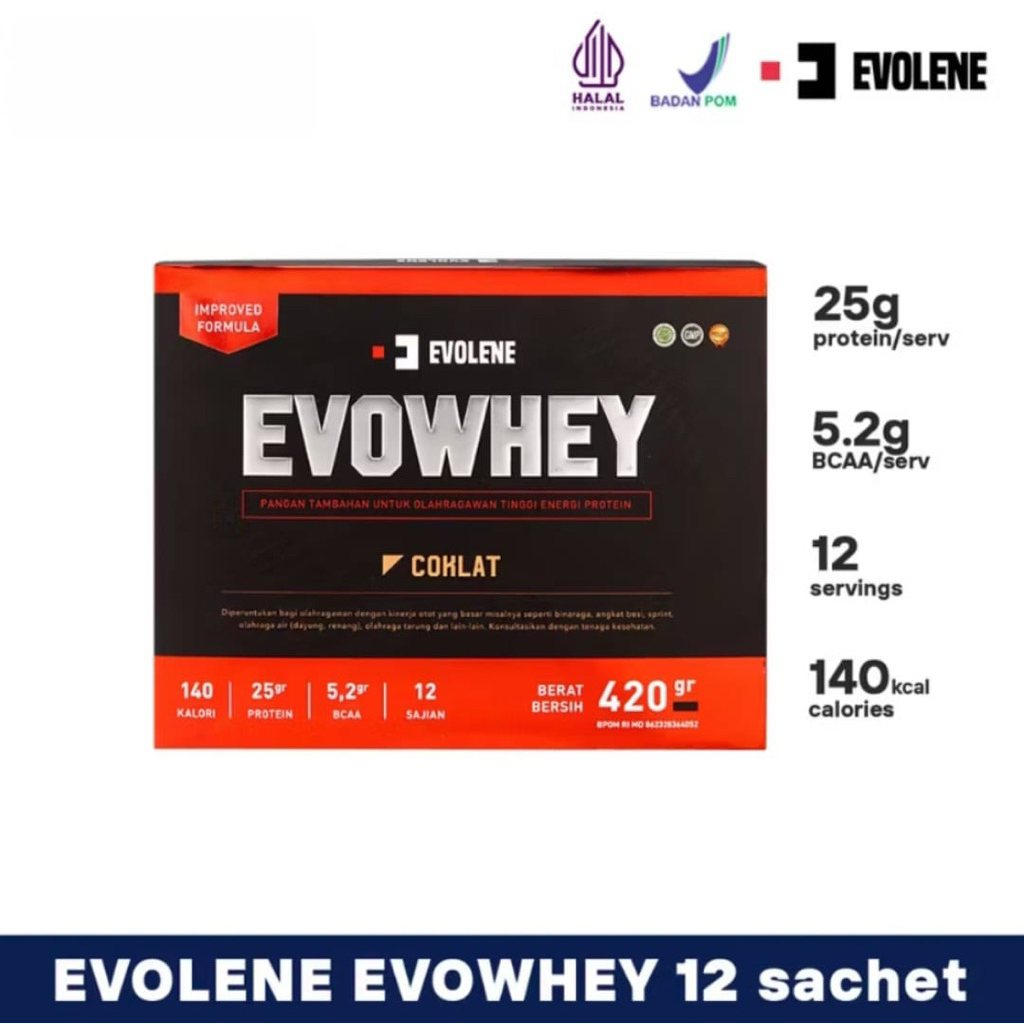 Jual EVOLENE EVOWHEY 12 sachet 420 gram -Whey Protein Concentrate with ...
