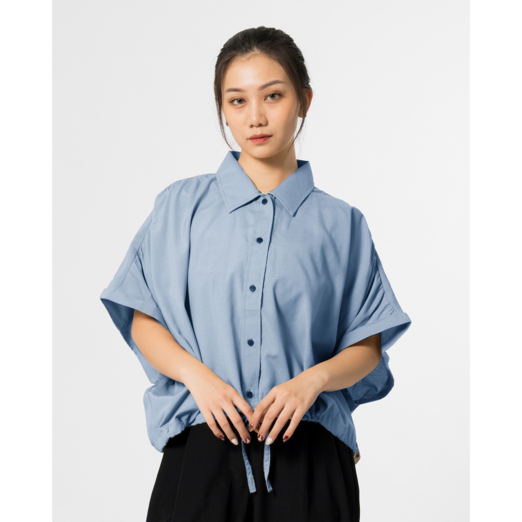 Jual MALOVA Thea Shirt Blue | Kemeja / Outer Crop Wanita Lengan Pendek Bahan Linen Premium ...