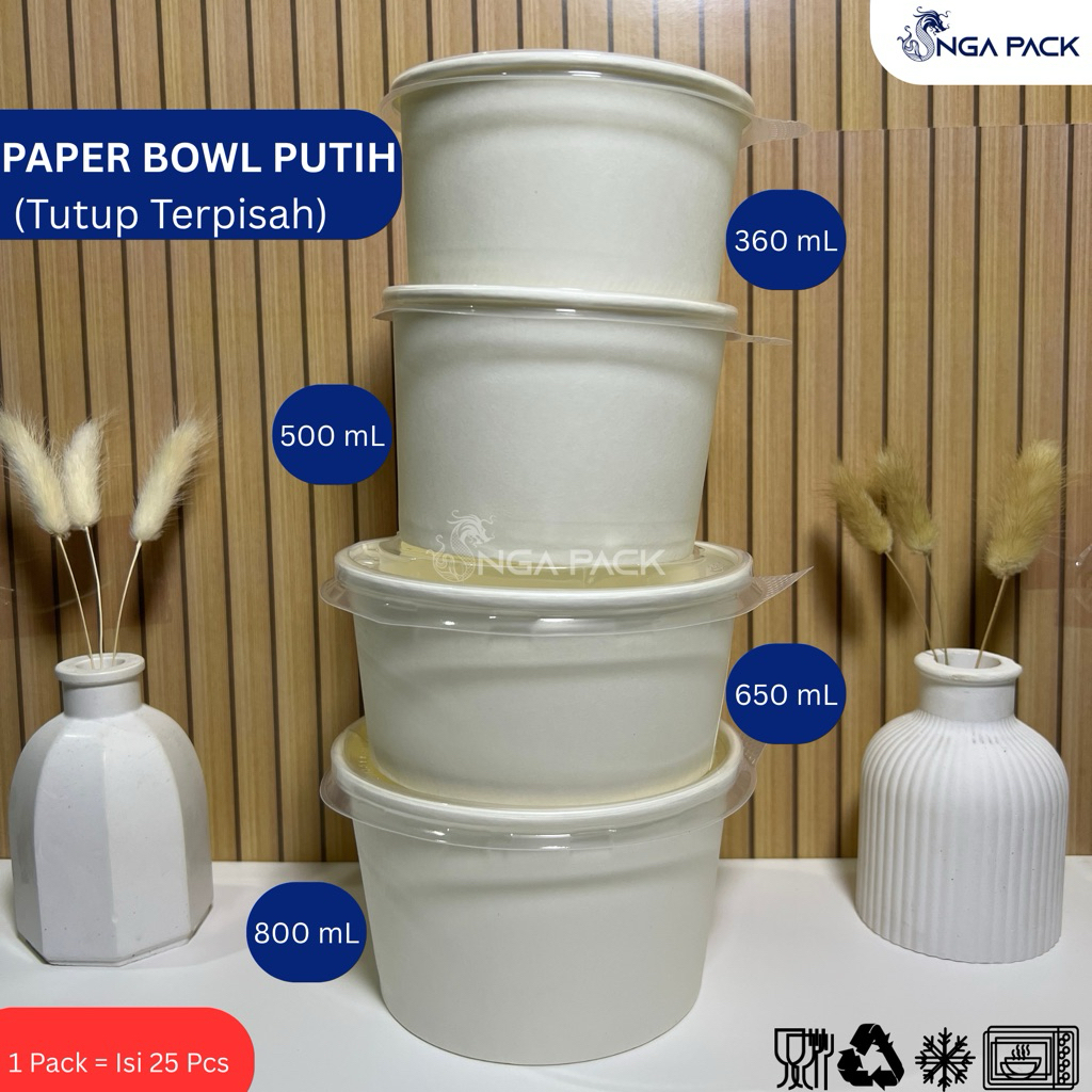Jual Paper Bowl Putih / Mangkok Kerta putih 1 Pack isi 25 Ukuran 360mL ...