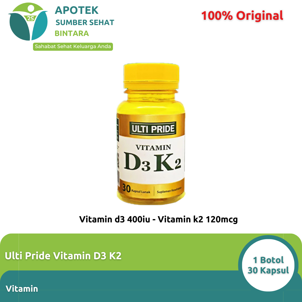 Jual Ultipride D3K2 30 Kapsul | Suplemen Vitamin D3 + K2 | Dukung ...