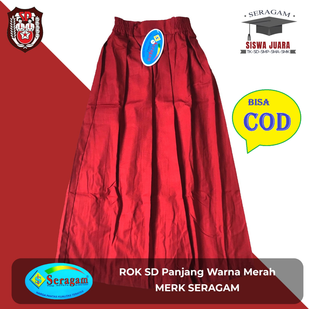 Jual ROK SD PANJANG RAMPEL WARNA MERAH MERK SERAGAM | Shopee Indonesia