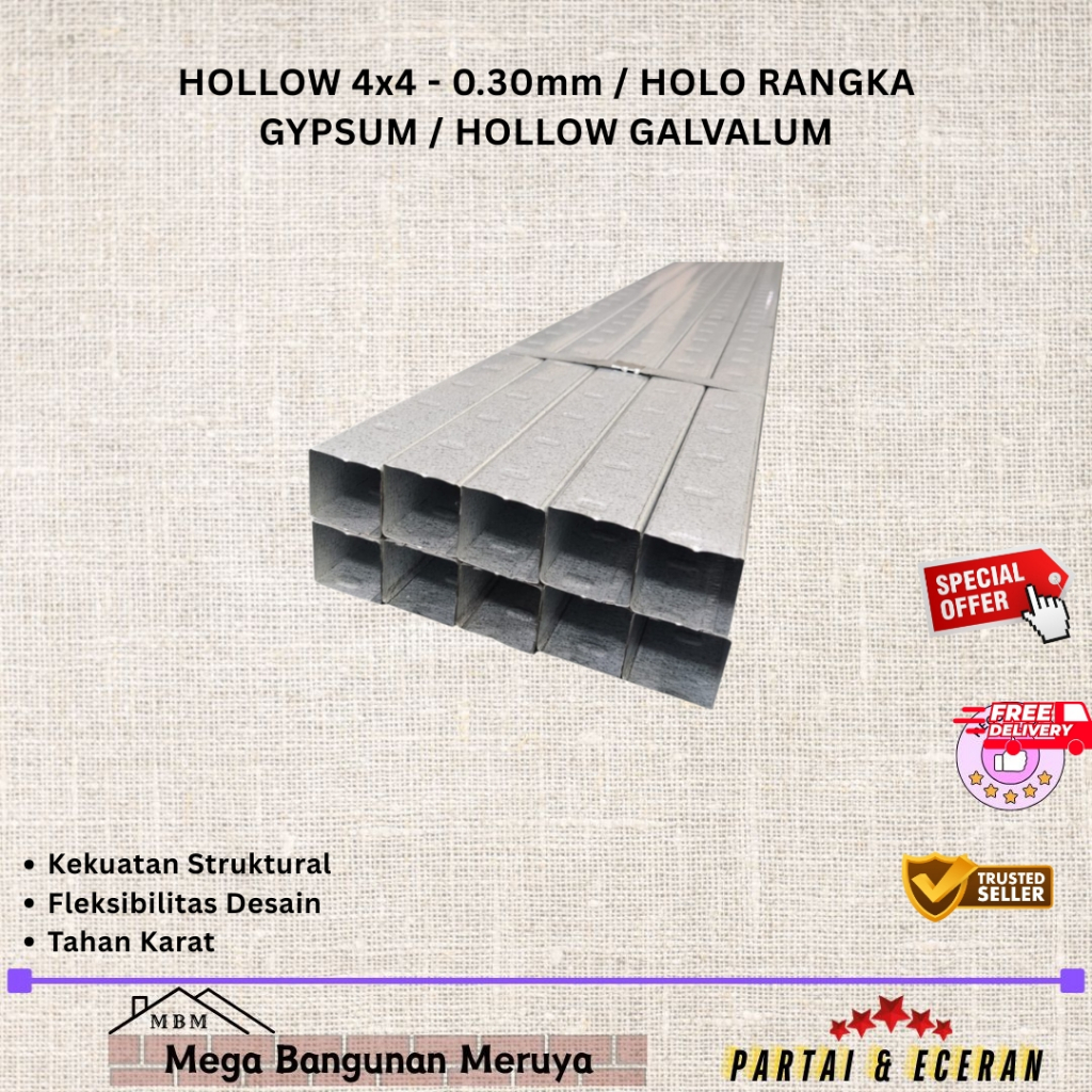 Jual HOLLOW 4x4 - 0.30mm PROFILE HOLO RANGKA GYPSUM HOLLOW GALVALUM | Shopee Indonesia