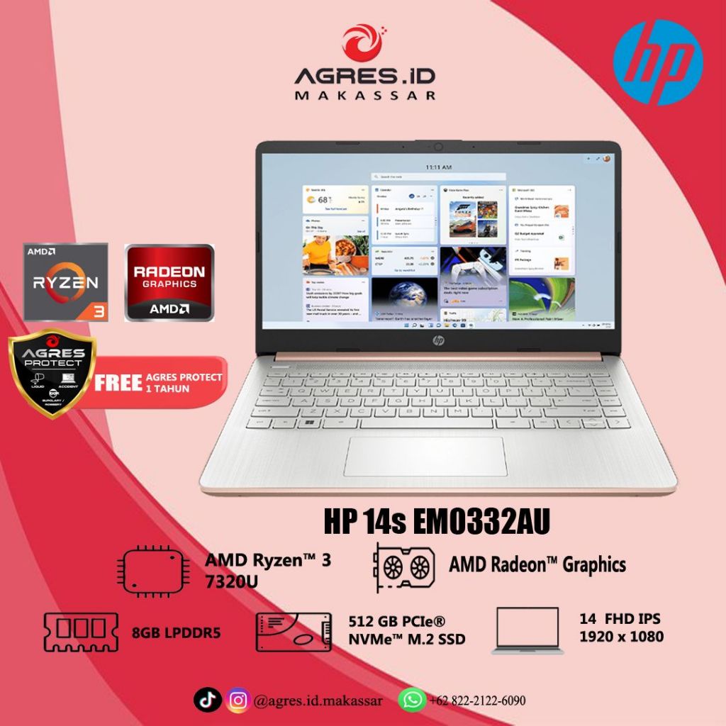 Jual HP 14S AMD RYZEN 3 7320 8GB 512GB WIN11+OHS 14" FHD IPS BLIT 2Y ...
