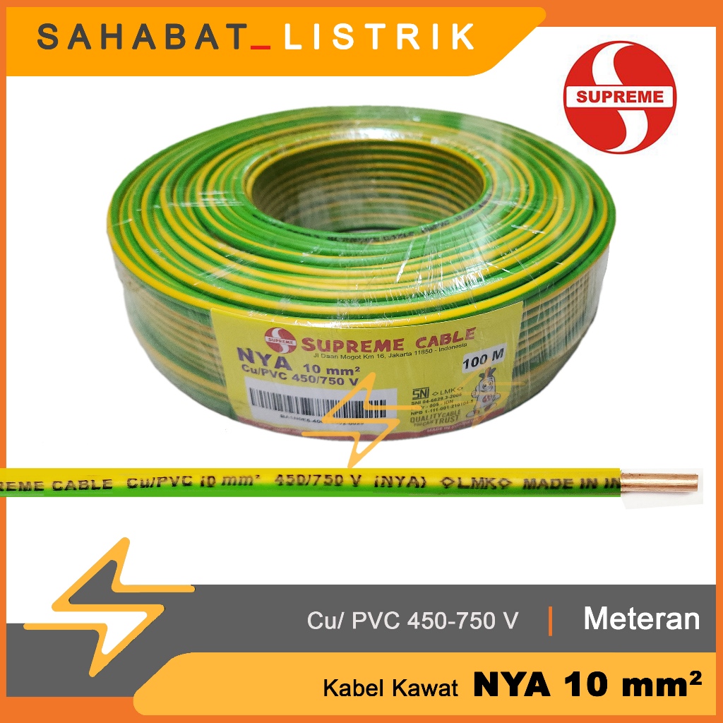 Jual KABEL GROUNDING KUNING HIJAU NYA 1X10 SUPREME/ KABEL ARDE 10mm PERMETER | Shopee Indonesia