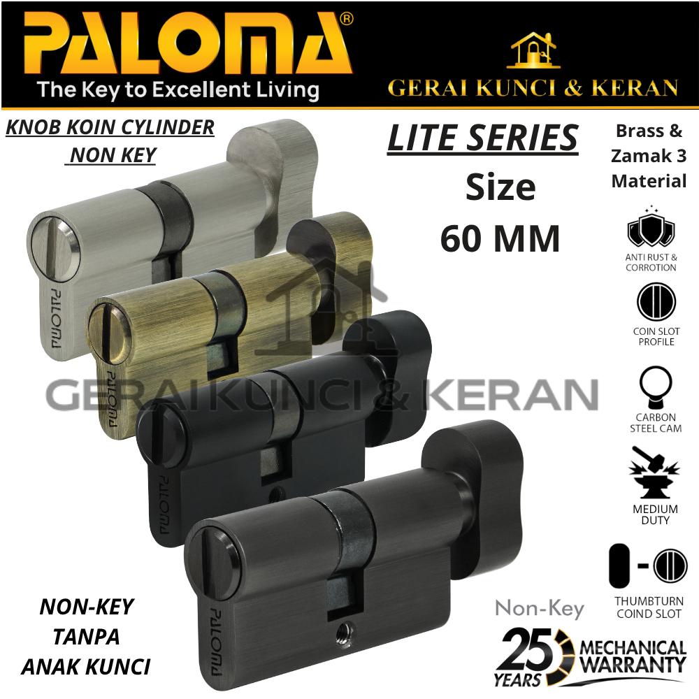 Jual PALOMA CLP 1304 1305 1306 1307 KNOB COIN CYLINDER NON KEY TANPA ANAK KUNCI LITE SERIES 60MM ...
